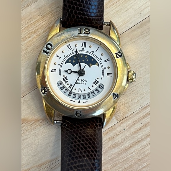 Edison | Accessories | Edison Ladies Watch Moon Phase Lizard Grain ...